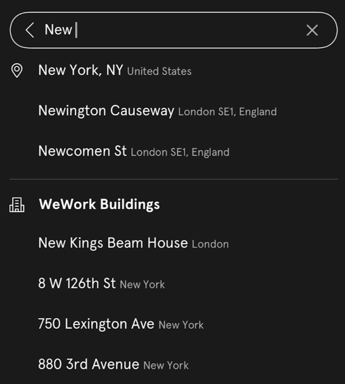 How do I view the details of a WeWork location?